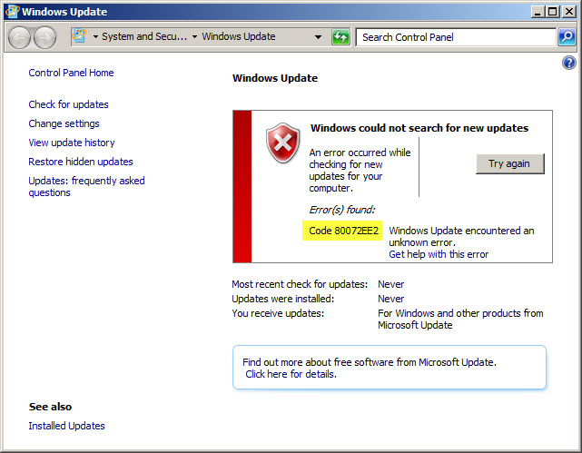 How to Fix Windows Update Error 80072EE2 on Windows 7?