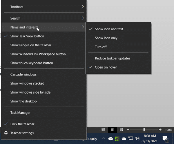 How to Turn Off News and Interests in Windows 10 - Remove WinP1Taskbar