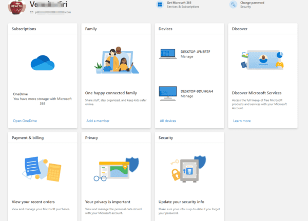 Microsoft Account Settings - Things that can be managed in 2020