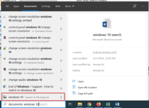 How to do Search in Windows 10 using different Options