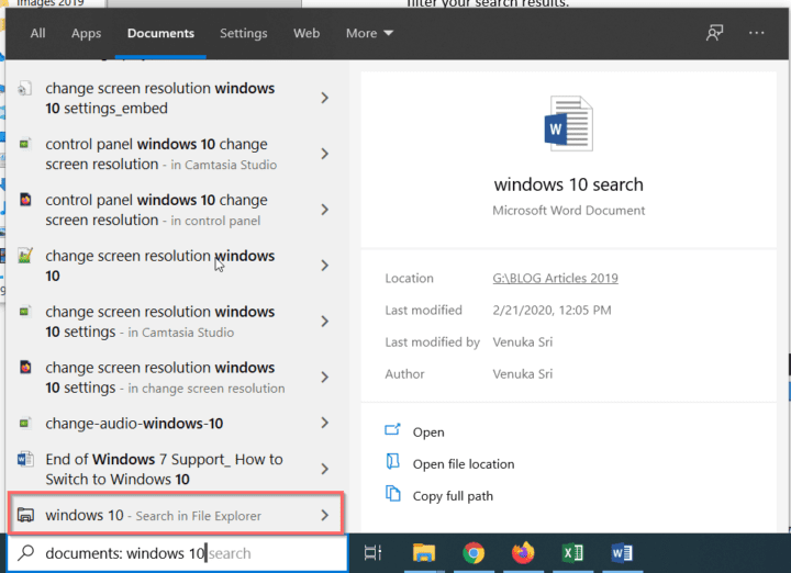 How to do Search in Windows 10 using different Options