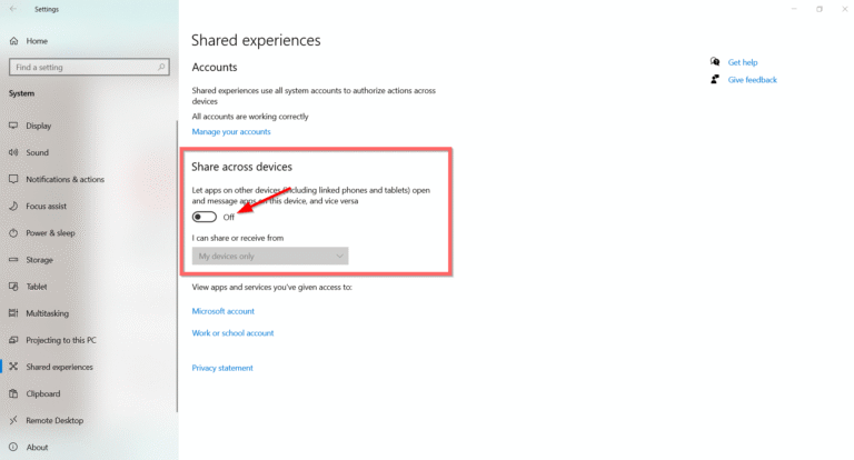 How to Use Shared Experiences Settings in Windows 10