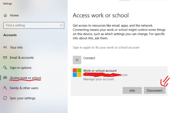 Fix Can't Remove Work or School Account Windows 10