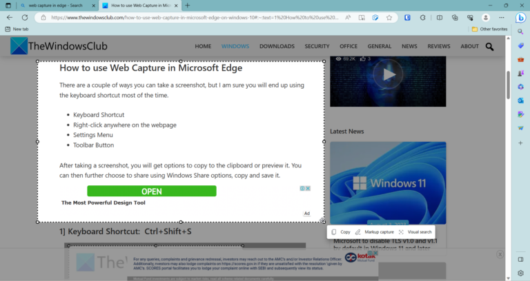 A Feature to save Pages - Web Capture Edge